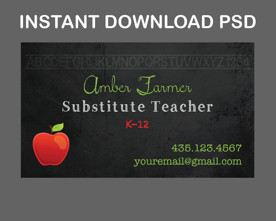 Teacher Business Card PSD Template, Substitute Business Card, Photoshop ...