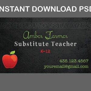 Teacher Business Card PSD Template, Substitute Business Card, Photoshop ...