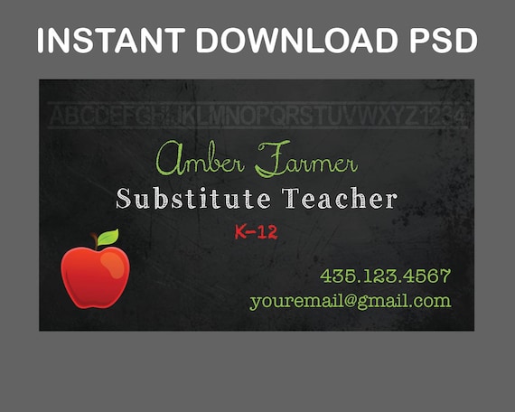 Teacher Business Card PSD Template Substitute Business Card | Etsy