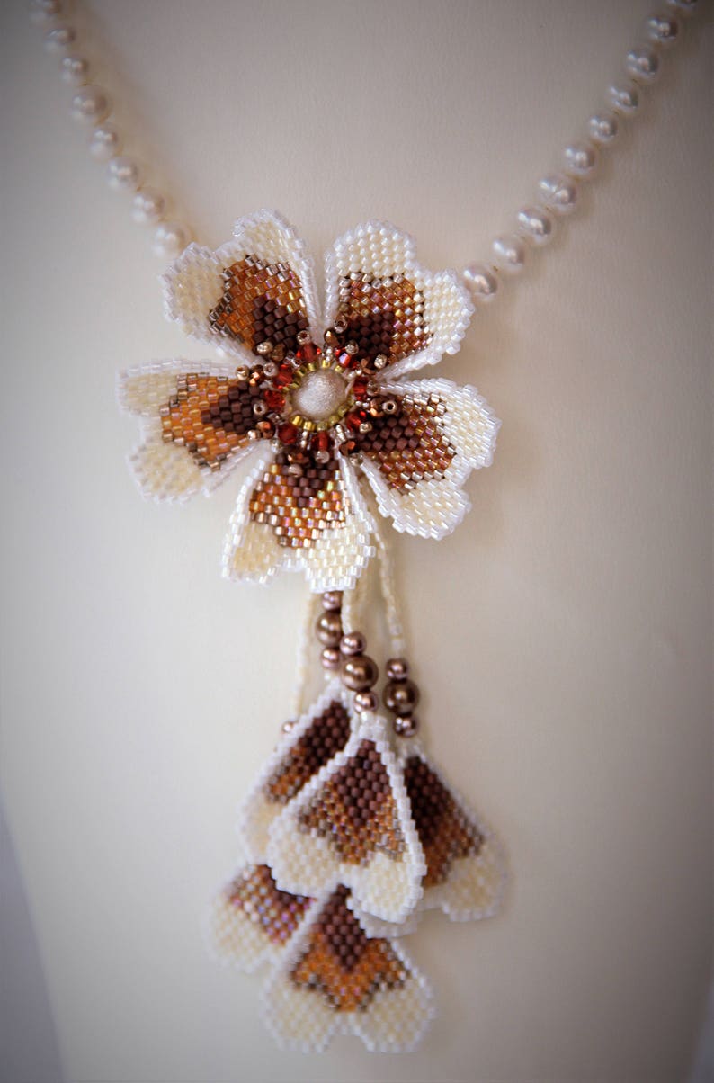 Awesome Autumn Trio, Bead Embroidered Necklace, Bead Woven Flowers ...