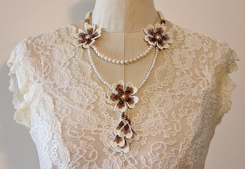 Awesome Autumn Trio, Bead Embroidered Necklace, Bead Woven Flowers ...