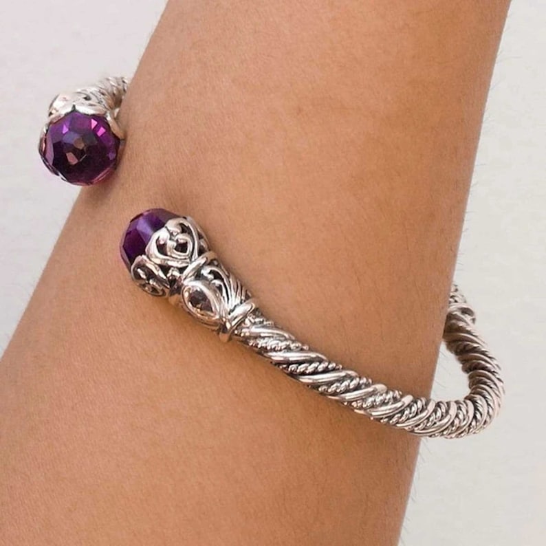 Bali Silver Bangle With Amethyst Indonesian Silver Cuff | Etsy