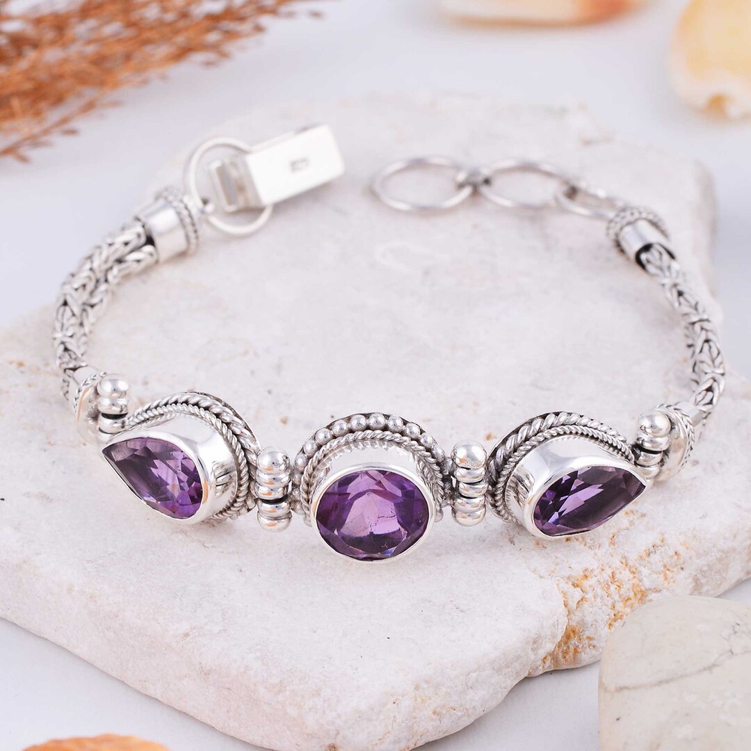 Amethyst Silver Bracelet for Women - Etsy