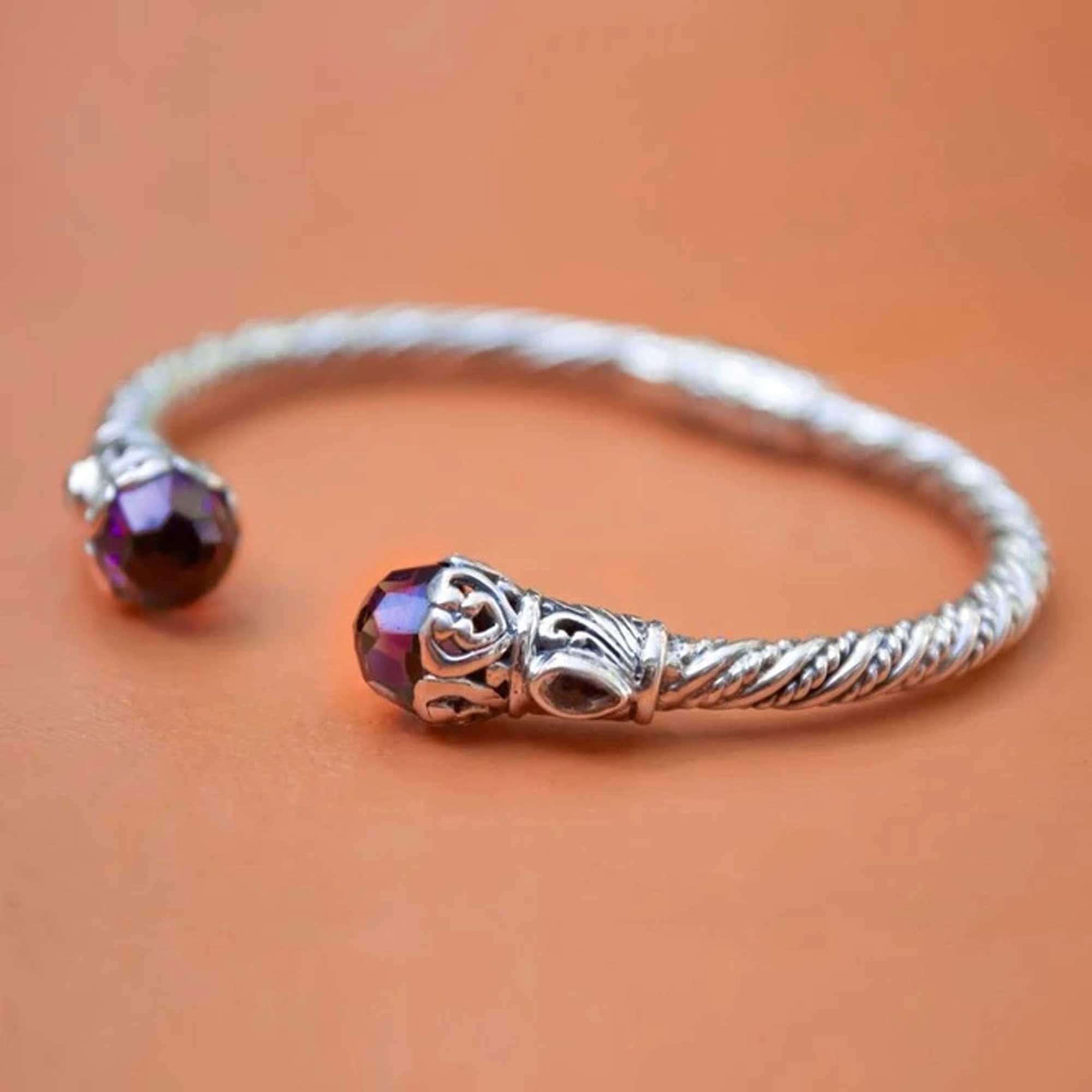 Bali Silver Bangle With Amethyst Indonesian Silver Cuff - Etsy