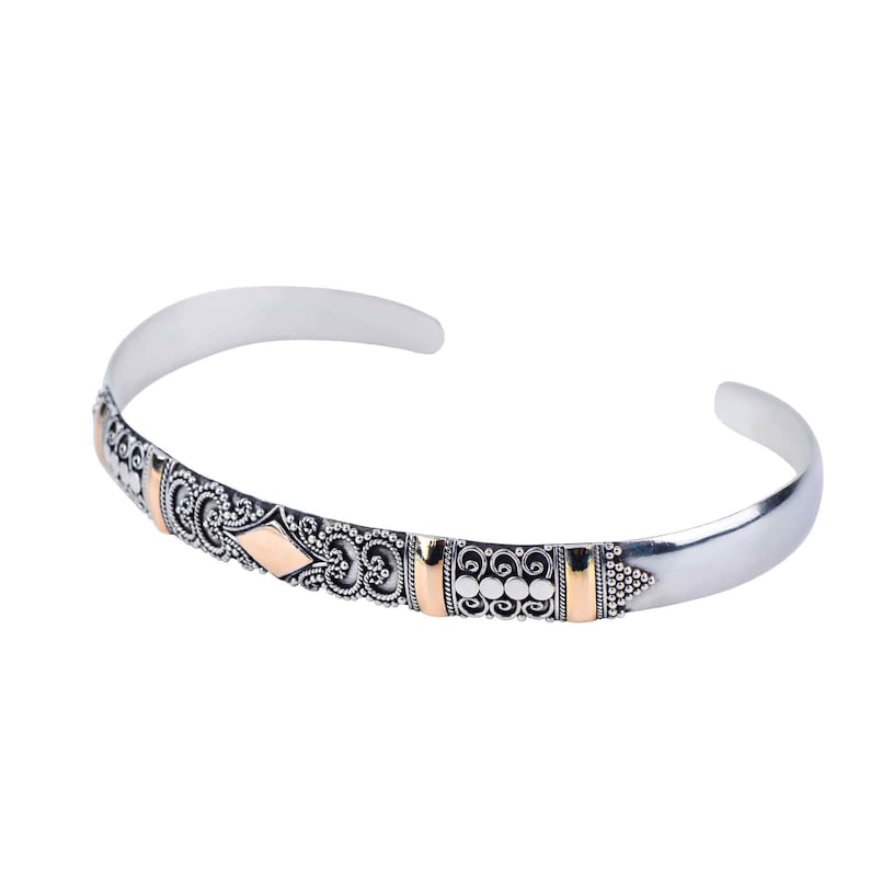 Bali Silver Bracelet Bali Silver Bangle With Accents Gold 18 - Etsy
