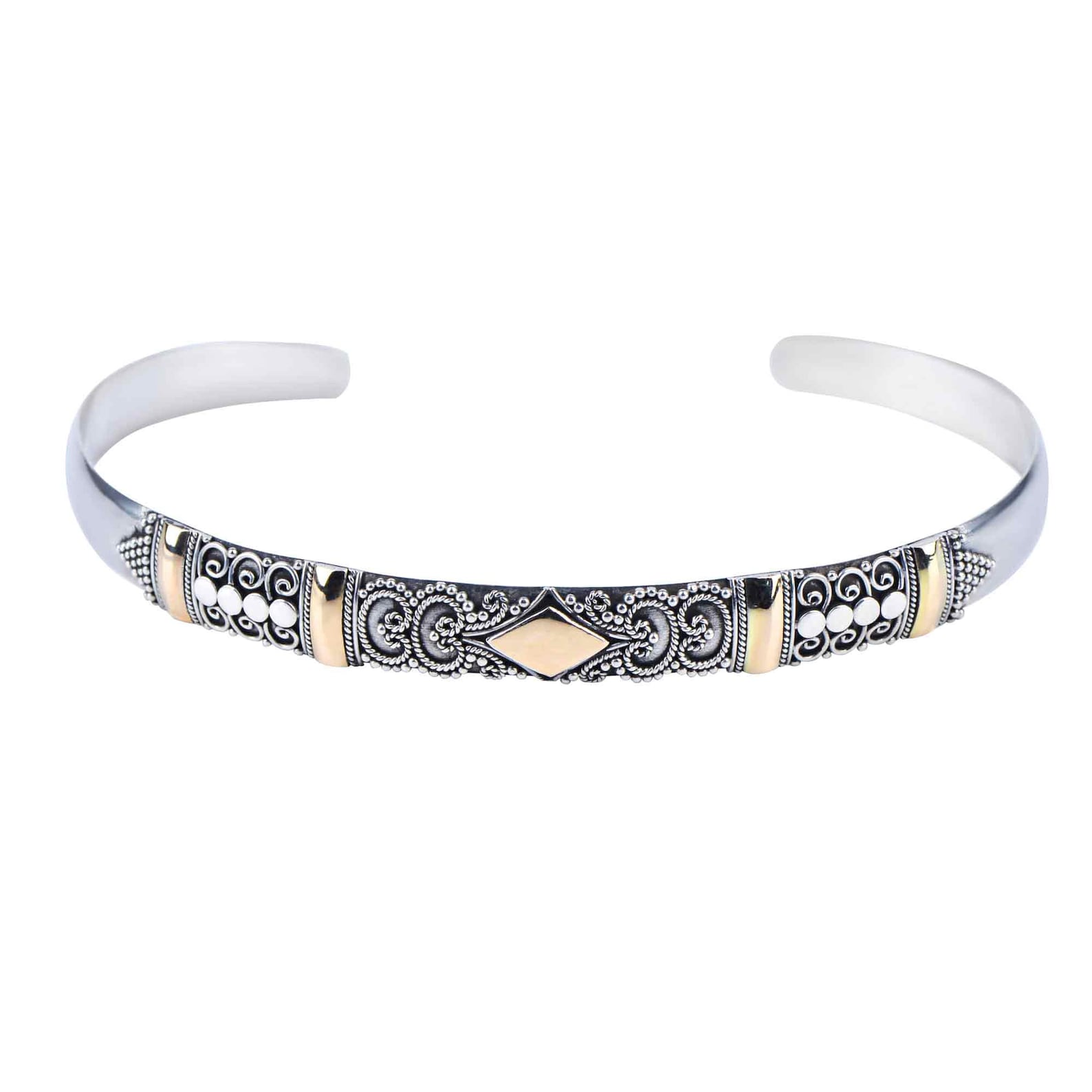 Bali Silver Bracelet Bali Silver Bangle With Accents Gold 18 - Etsy