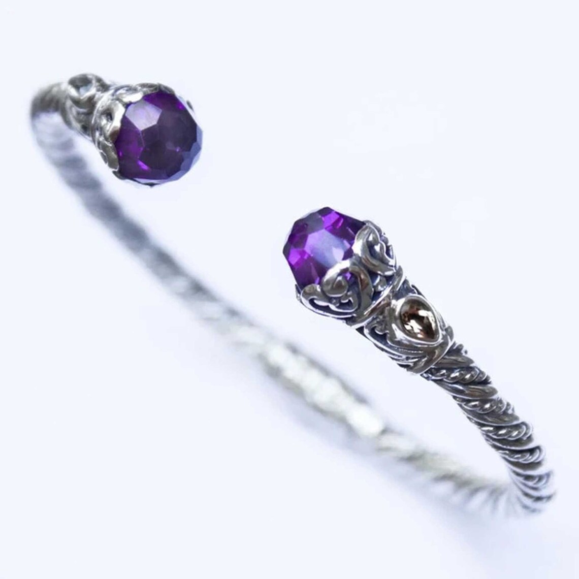Bali Silver Bangle With Amethyst Indonesian Silver Cuff | Etsy