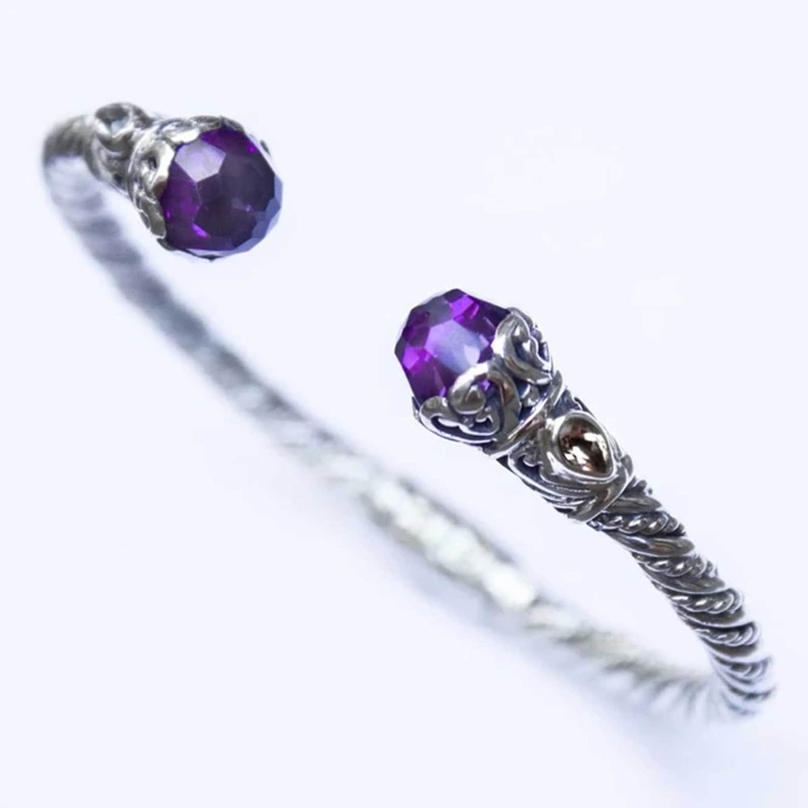 Bali Silver Bangle With Amethyst Indonesian Silver Cuff | Etsy