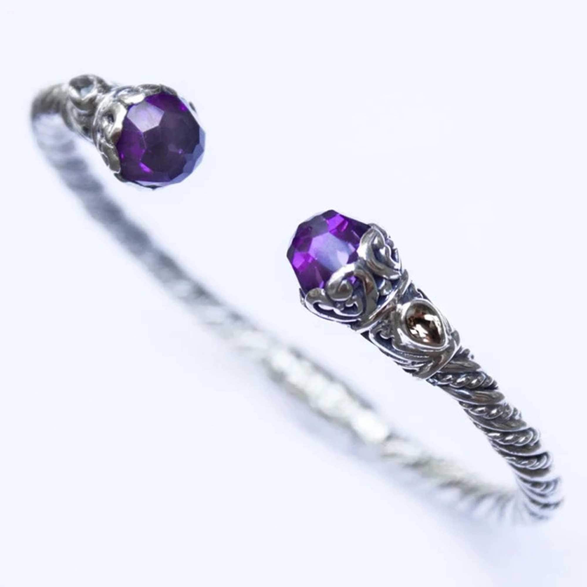 Bali Silver Bangle With Amethyst Indonesian Silver Cuff - Etsy
