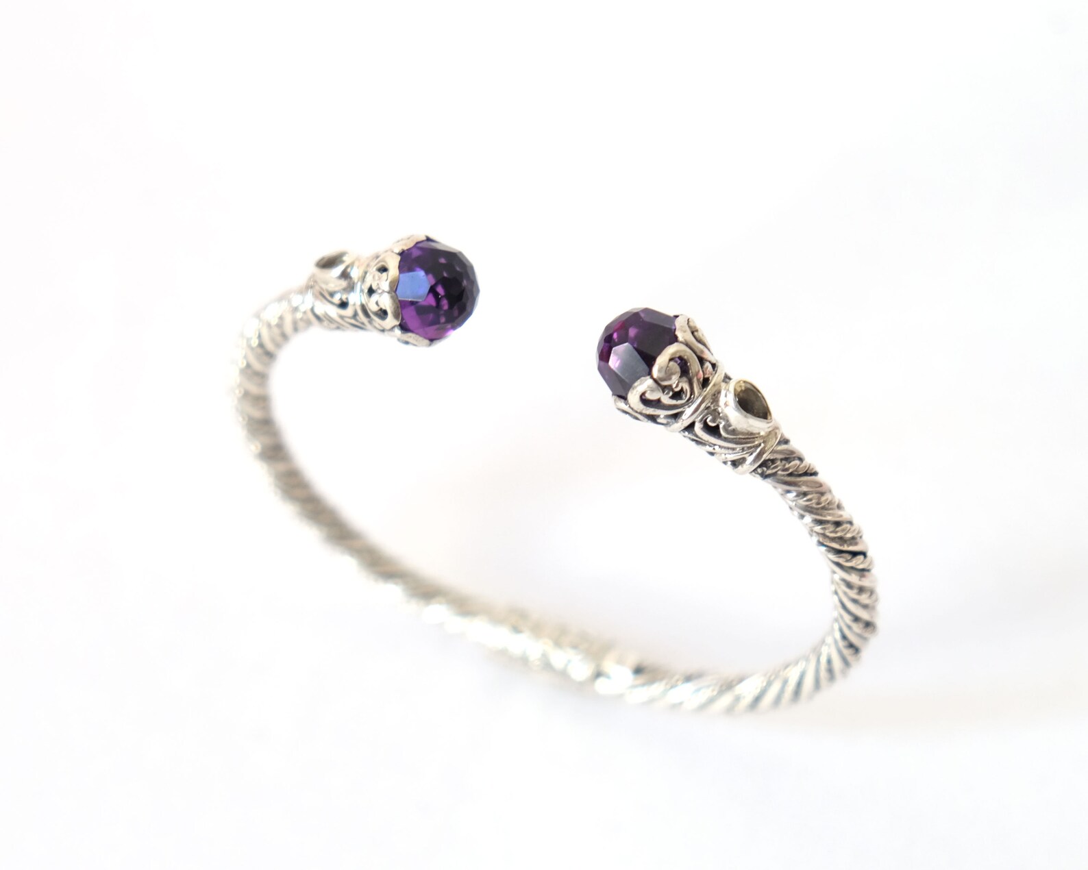 Bali Silver Bangle with Amethyst Indonesian Silver Cuff | Etsy
