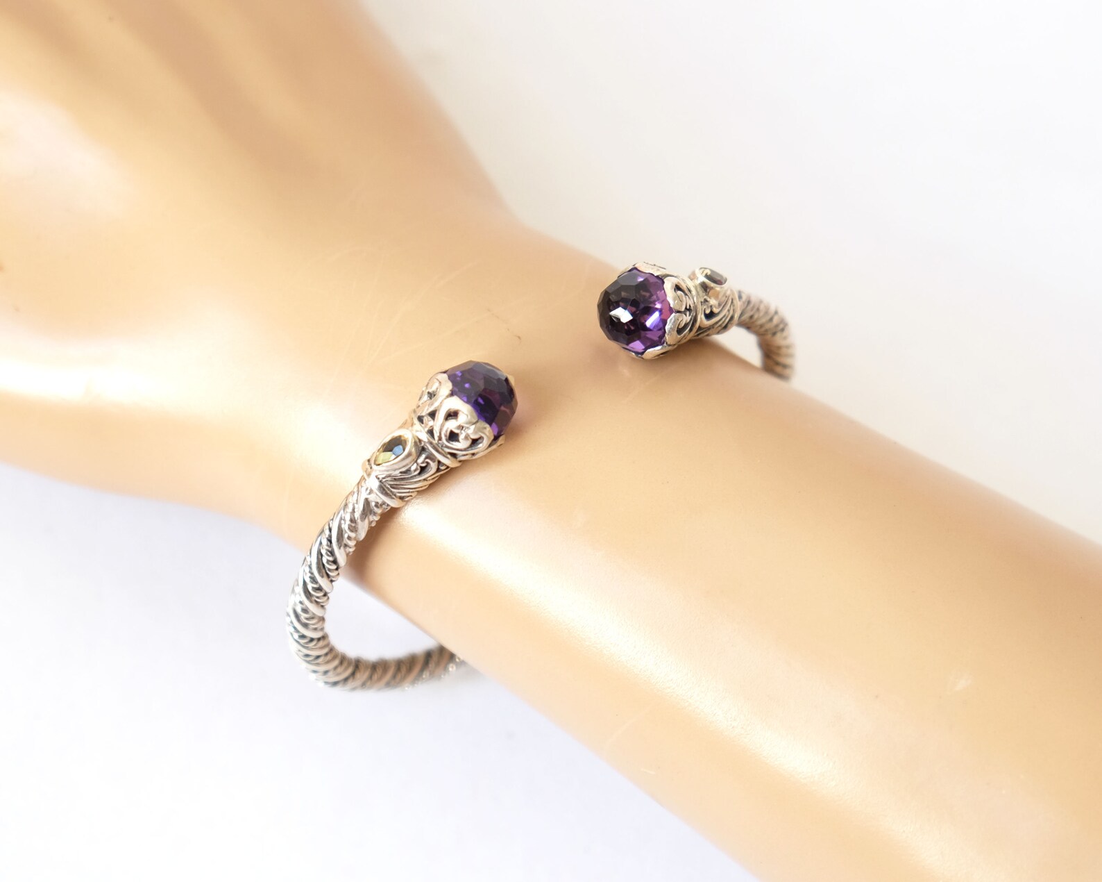 Bali Silver Bangle With Amethyst Indonesian Silver Cuff | Etsy