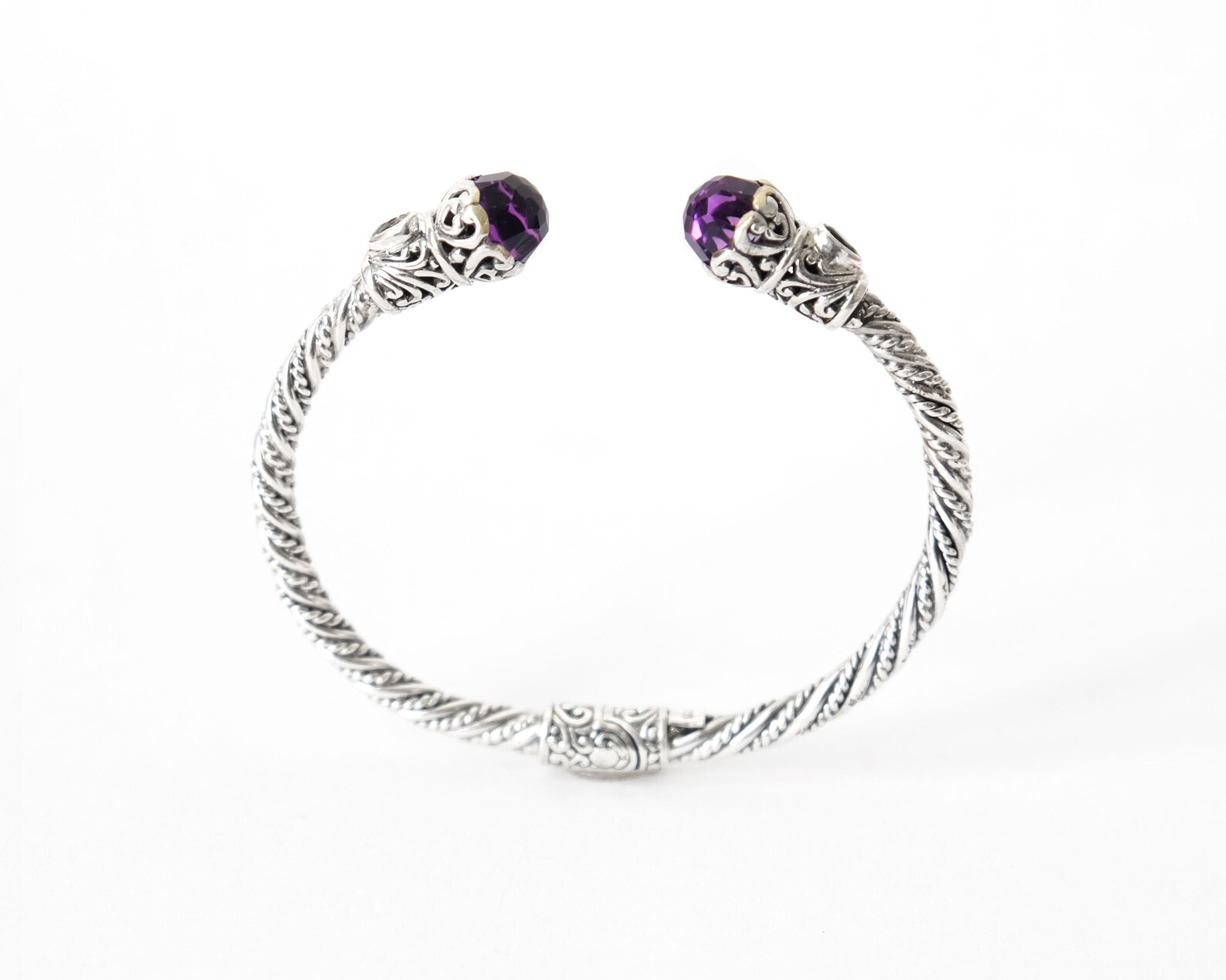Bali Silver Bangle With Amethyst Indonesian Silver Cuff | Etsy