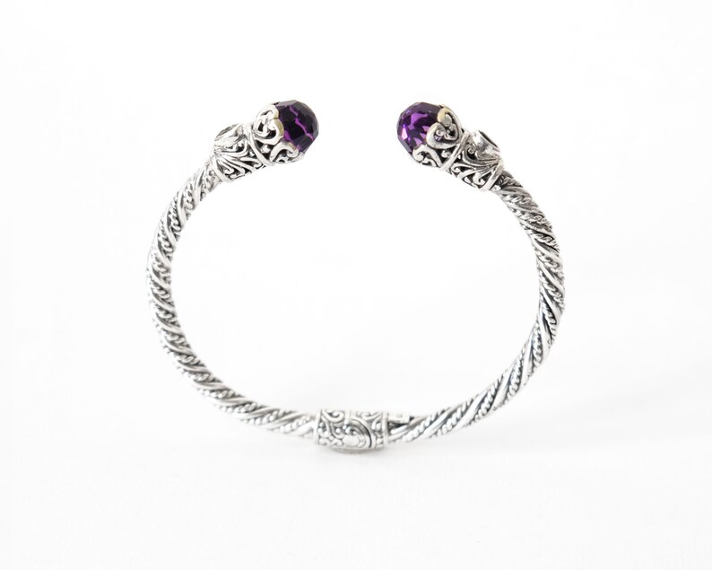 Bali Silver Bangle With Amethyst Indonesian Silver Cuff | Etsy