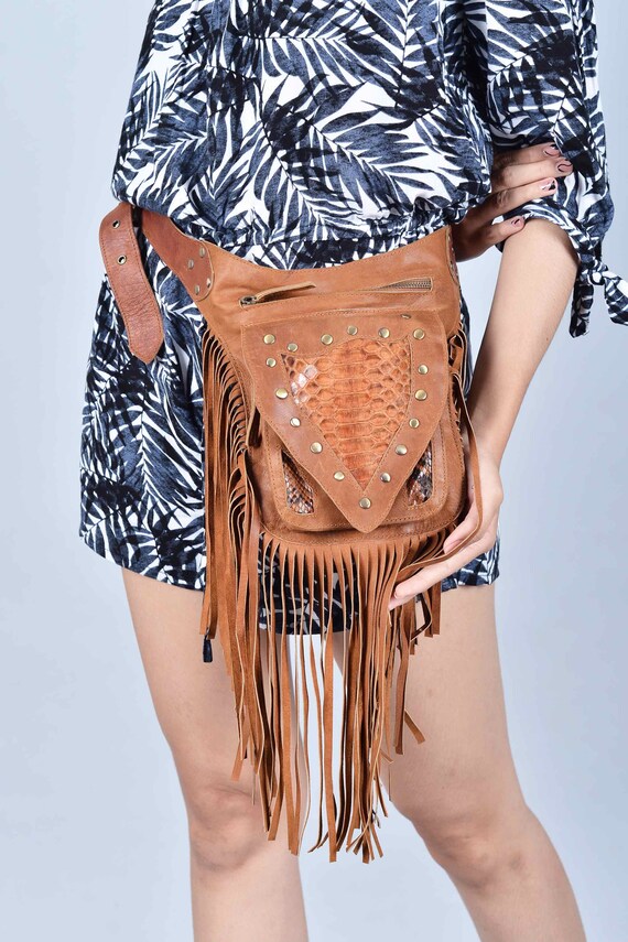 Fringe Native American Waist Bag Snake Skin Girl Bag | Etsy