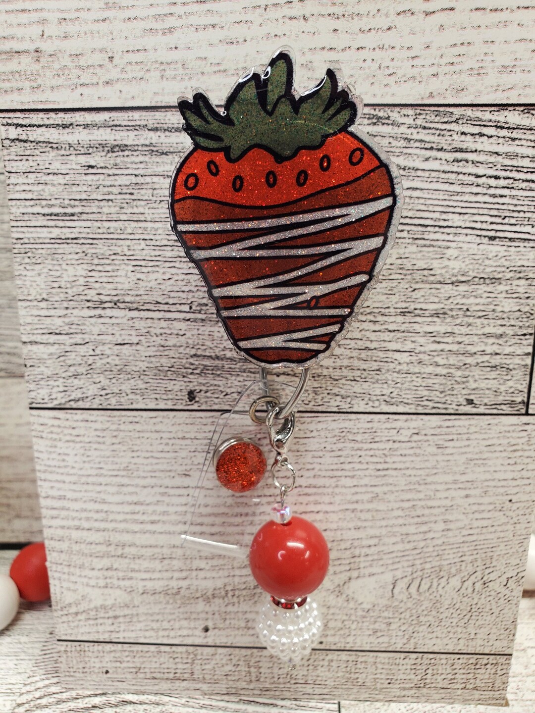 Chocolate Covered Strawberry Badge Reel: Glitter Valentine's Day ID ...