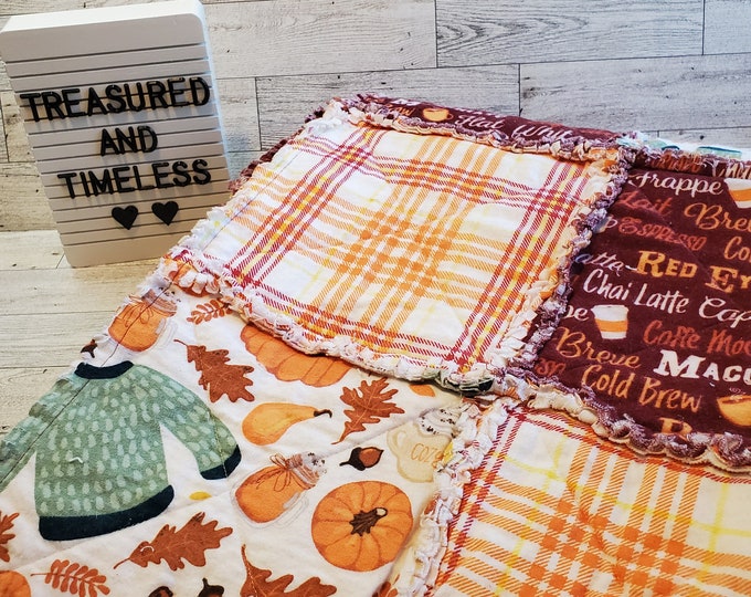 Fall Quilt, Coffee Blanket, Pumpkins Rag Quilt, Plaid Throw - Etsy