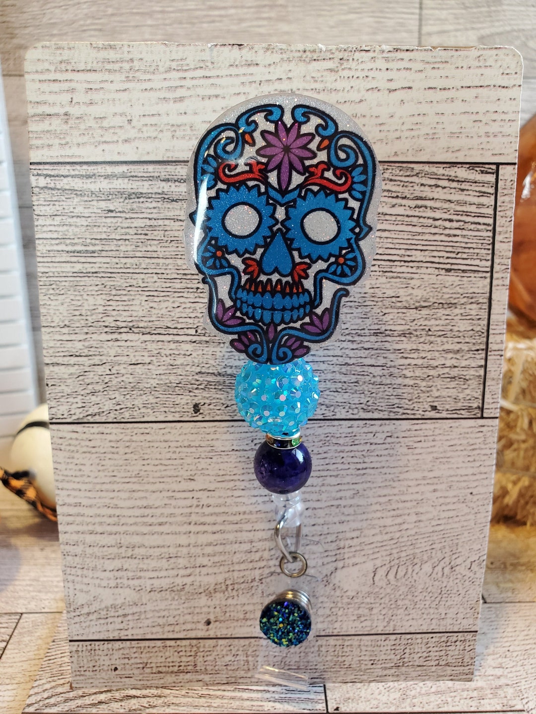 Halloween Badge Reel, ID Badge Reel, Sugar Skull Badge Reel, Badge Reel ...