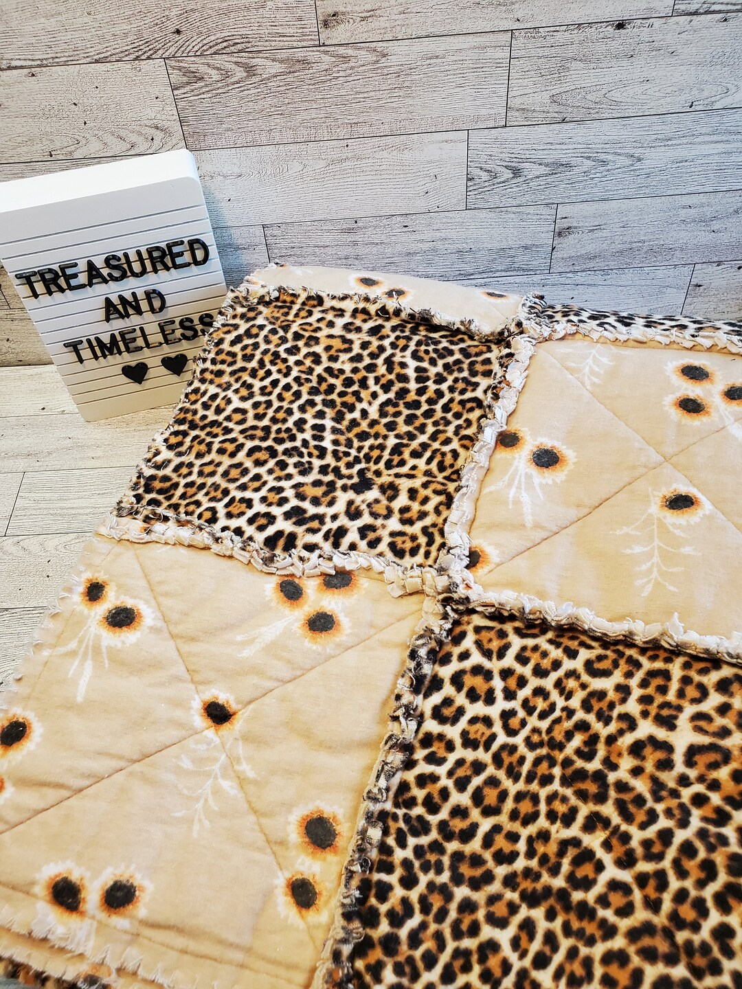 Sunflower Quilt, Leopard Print Blanket, Rag Quilt, Autumn Throw - Etsy