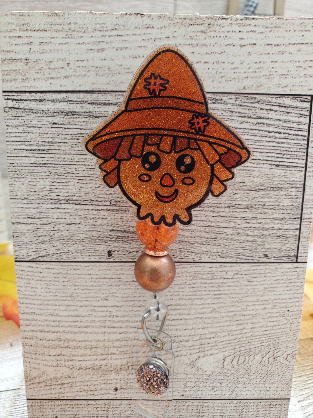 Glitter Scarecrow Badge Reel: Autumn ID Holder - Etsy