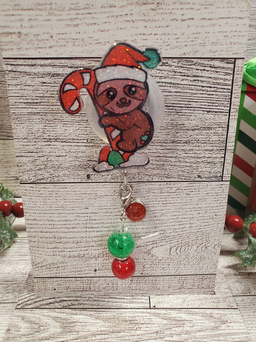 Christmas Badge Reel, Christmas Sloth Badge Reel, Santa Sloth Badge ...