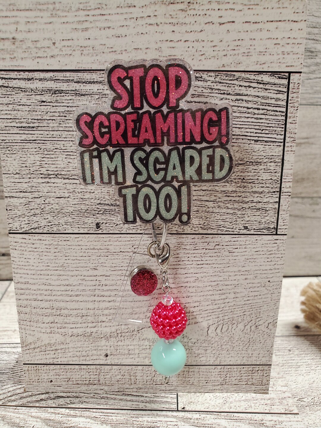 Funny 'stop Screaming' Badge Reel: Glitter Acrylic ID Holder - Etsy