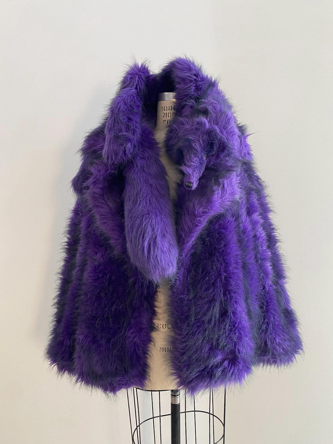 80s Vintage Kansai Yamamoto Purple Faux Fur Jacket W Fox Scarf - Etsy