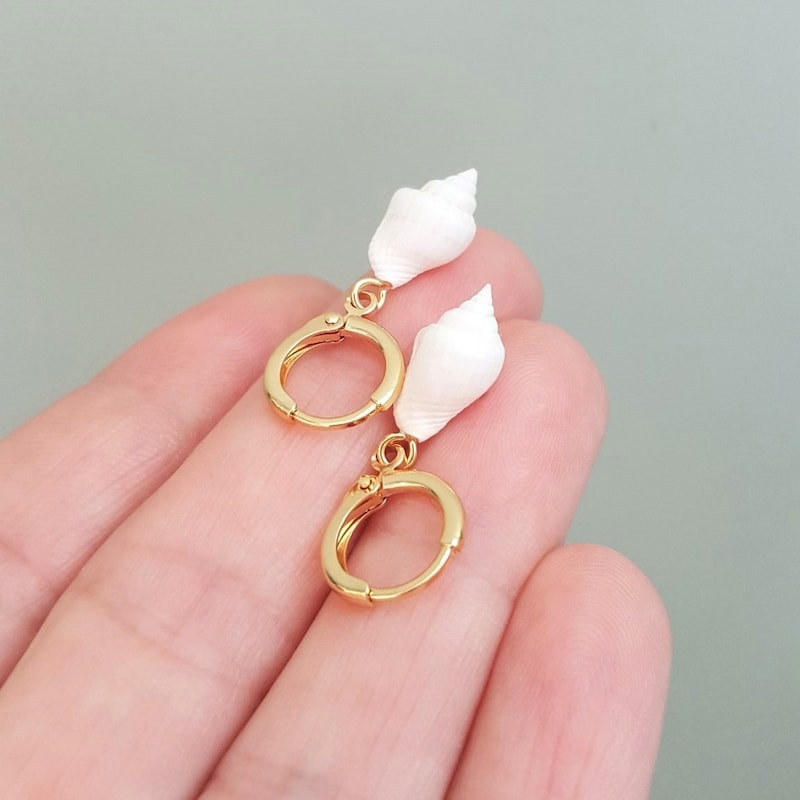 Shell Huggies Earrings - Etsy UK