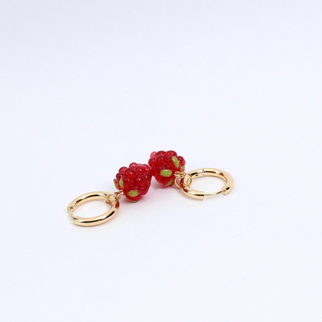 Raspberry Charm Hoop Earrings Thick Gold Plated Hoops With - Etsy