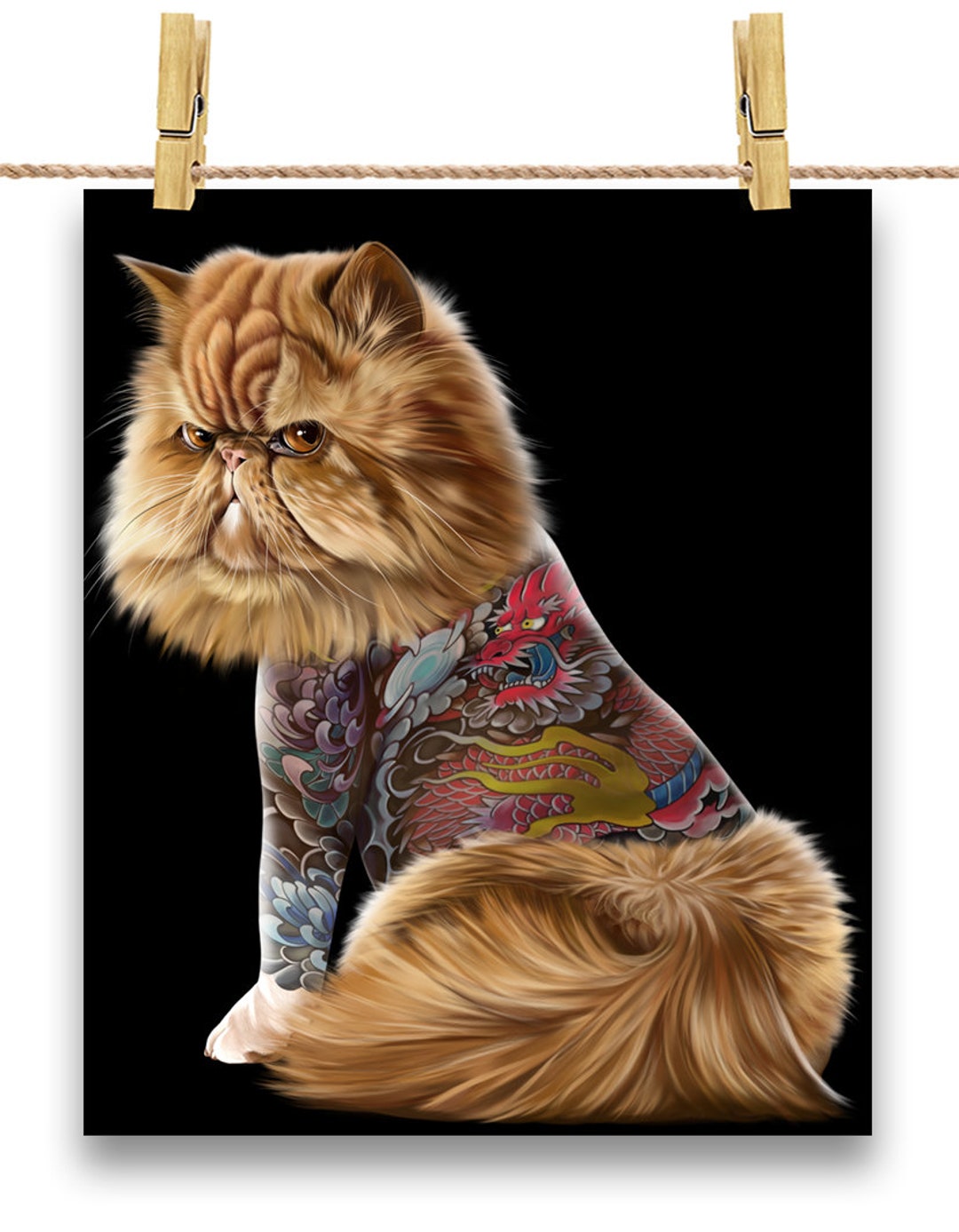 Persian Cat With Traditional Japanese Dragon Tattoo Irezumi Poster ...
