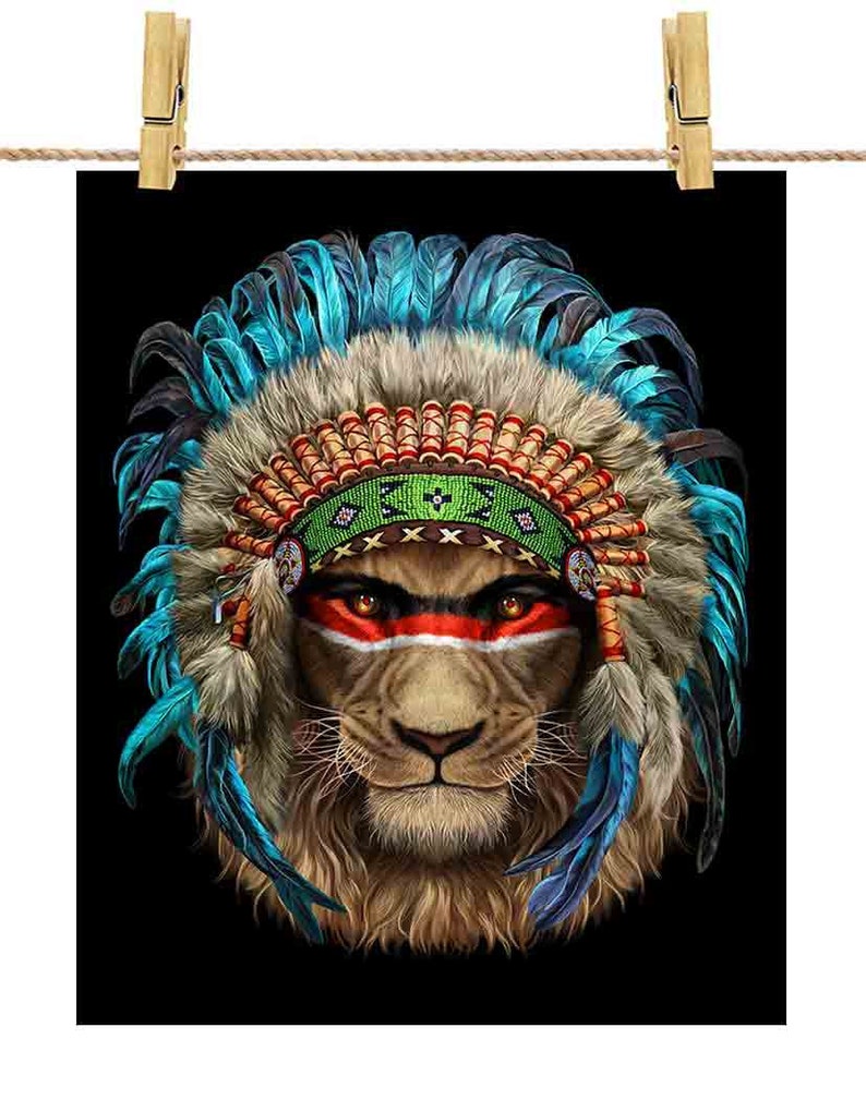 Alpha Lion in Native American Indian Headdress Custom Poster - Etsy