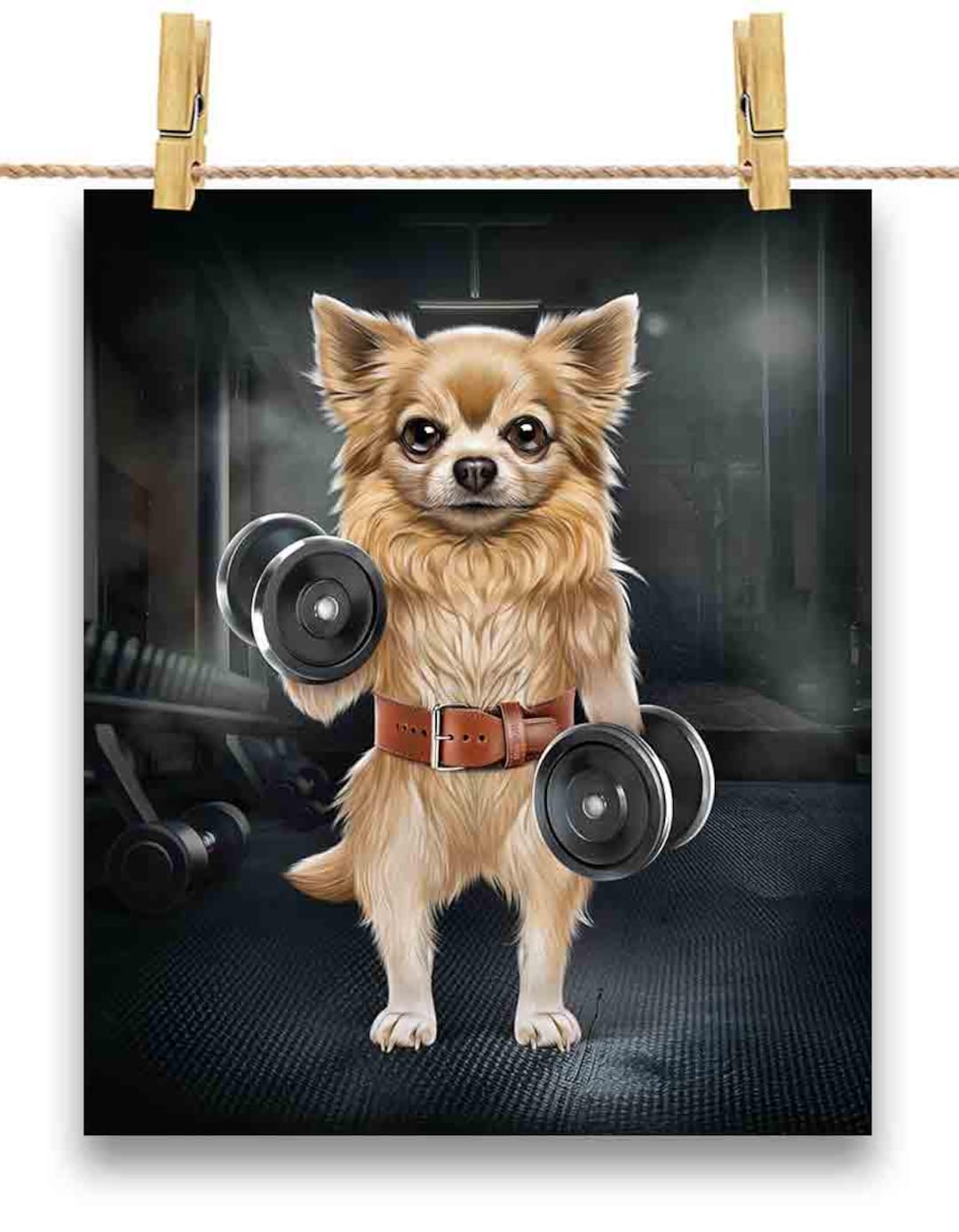 Chihuahua Dog Muscle Workout With Dumbbells at Gym - Poster Print, Wall ...