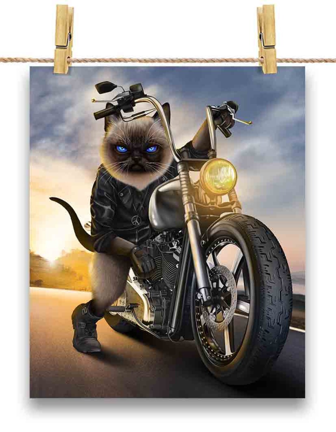 Biker Cat Riding Chopper Motorcycle - Poster Print, Wall Art, Home ...