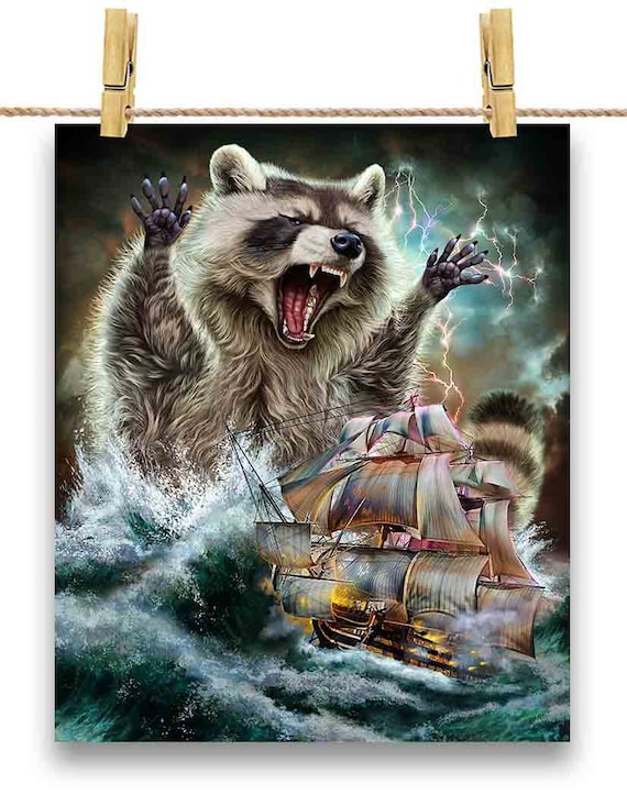 Monster Raccoon Ambushes a Royal Navy Ship in the Ocean | Etsy