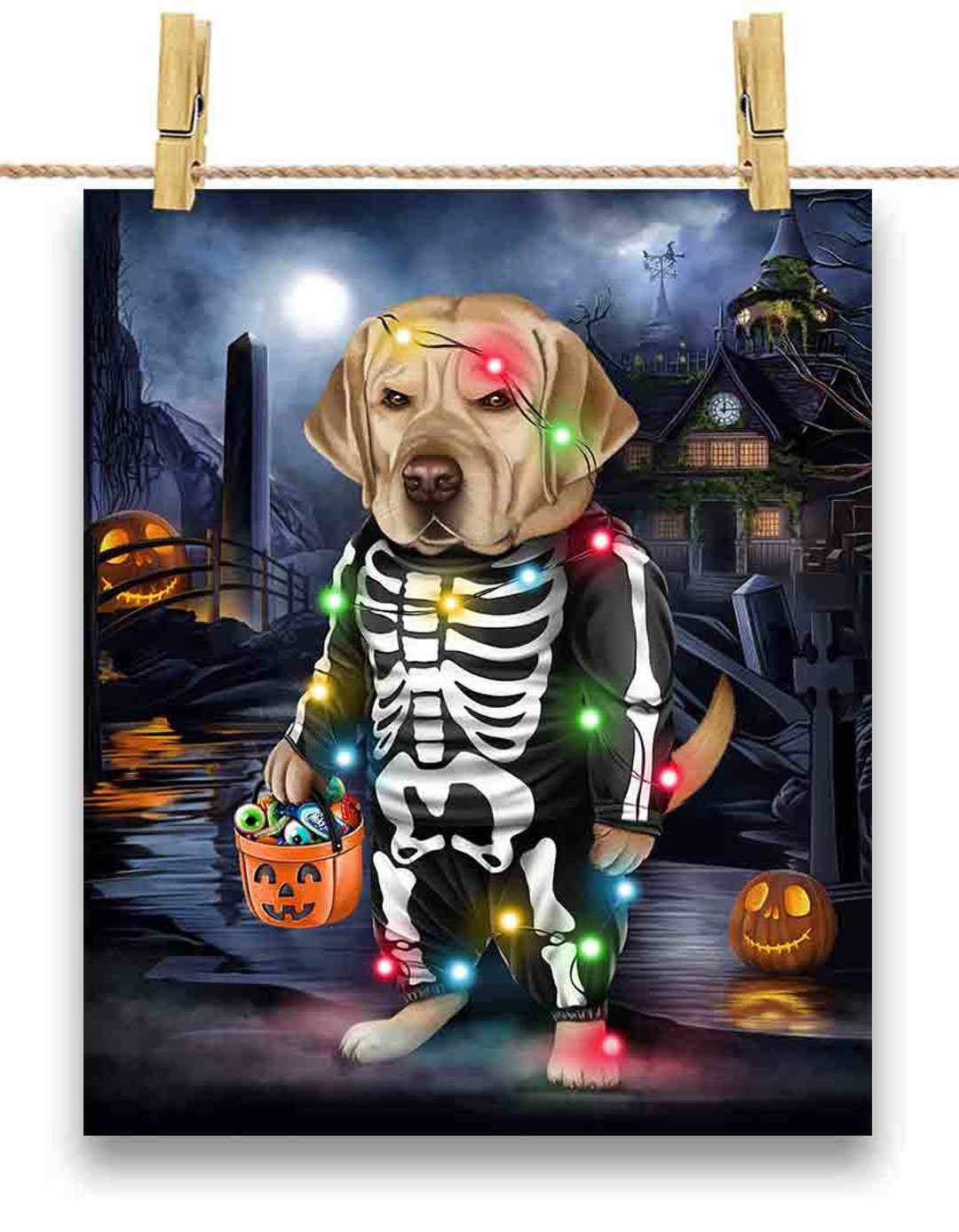 Labrador Retriever Dog in Skeleton Costume: Halloween Party Dress-up ...