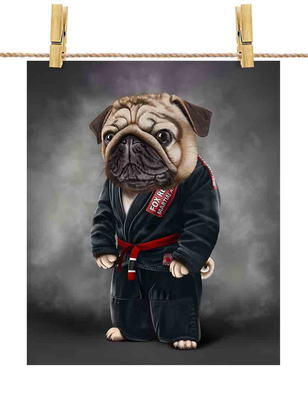 Pug Dog Martial Artist in Black Judogi: Judo & Karate - Poster Print ...