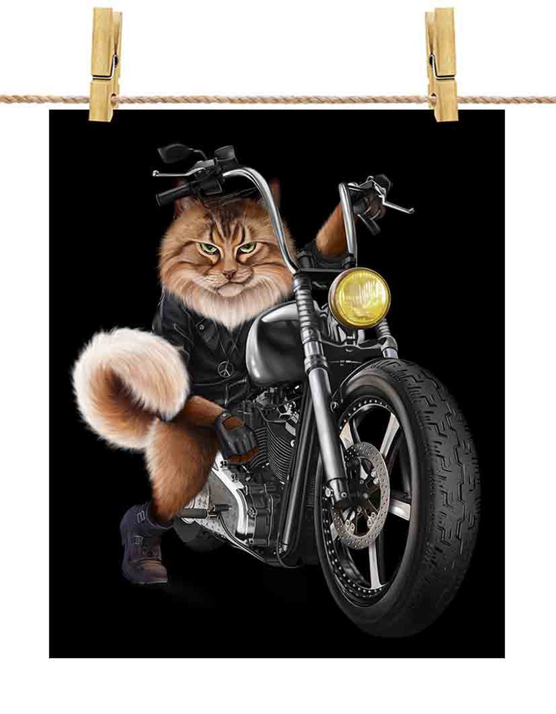 Biker Tabby Cat Riding Chopper Motorcycle - Poster Print, Wall Art ...