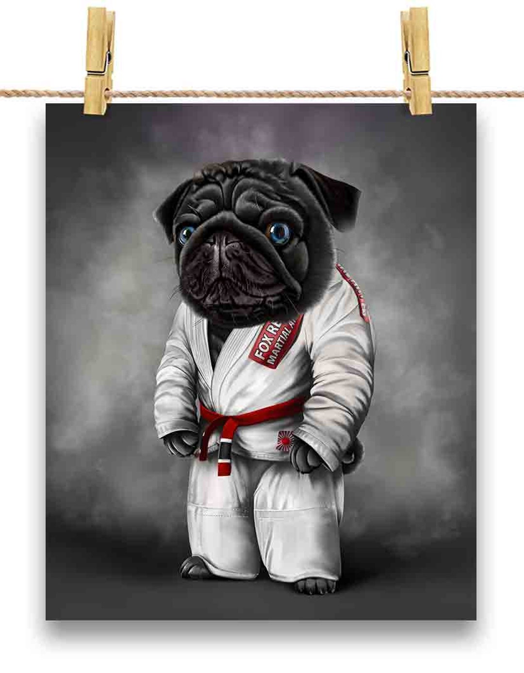 Black Pug Dog Martial Artist in White Judogi: Judo & Karate - Poster ...