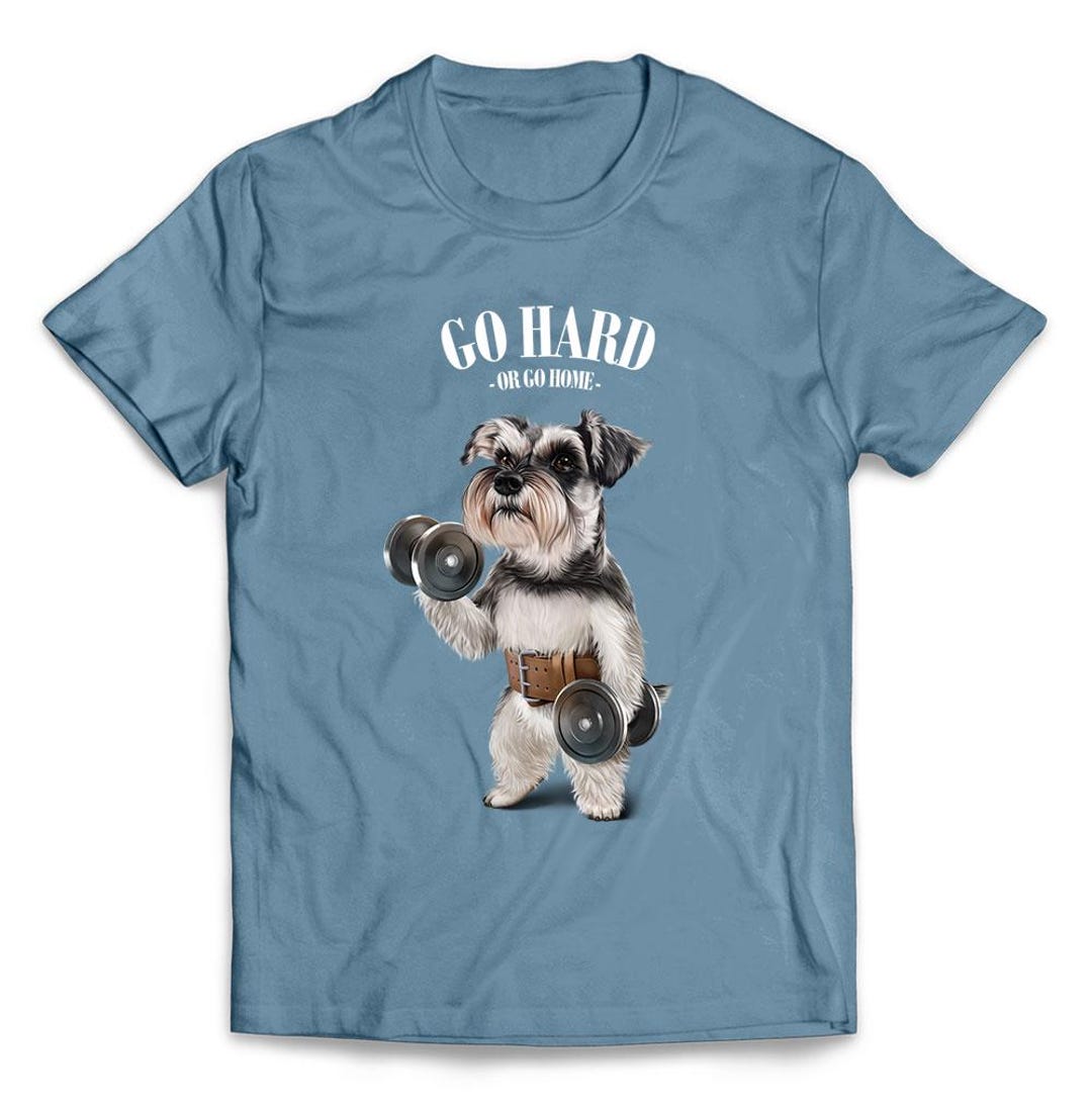 Schnauzer Dog Muscle Training With Dumbbell in Fitness - Short-sleeve ...