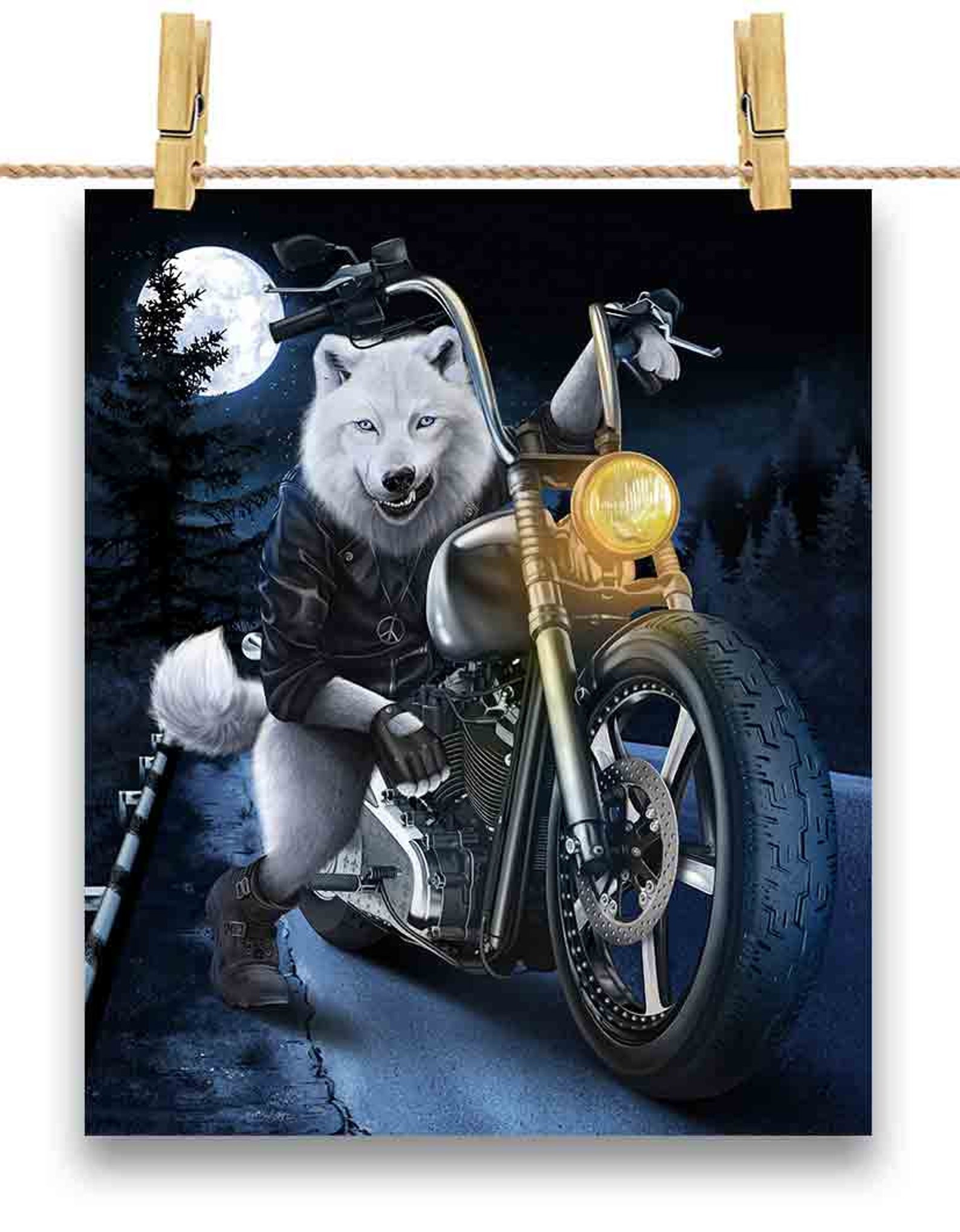 Wolf Riding Chopper Motorcycle in Full Moon Poster Print, Wall Art ...
