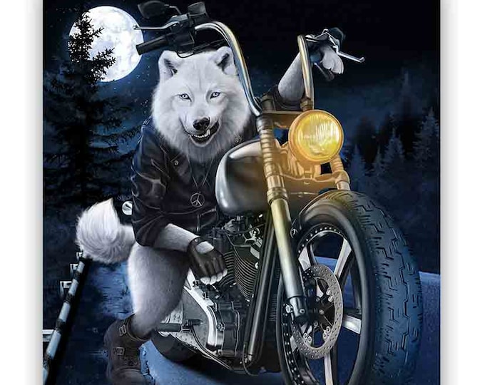 Wolf Riding Chopper Motorcycle in Full Moon Poster Print, Wall Art ...