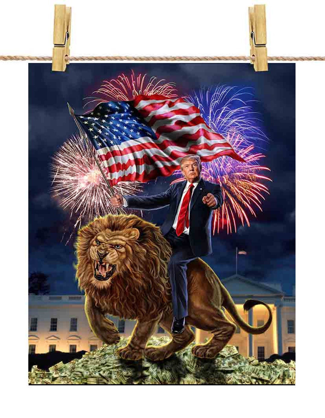 USA President Donald Trump on Vicious Lion - Poster Print, Wall Art ...