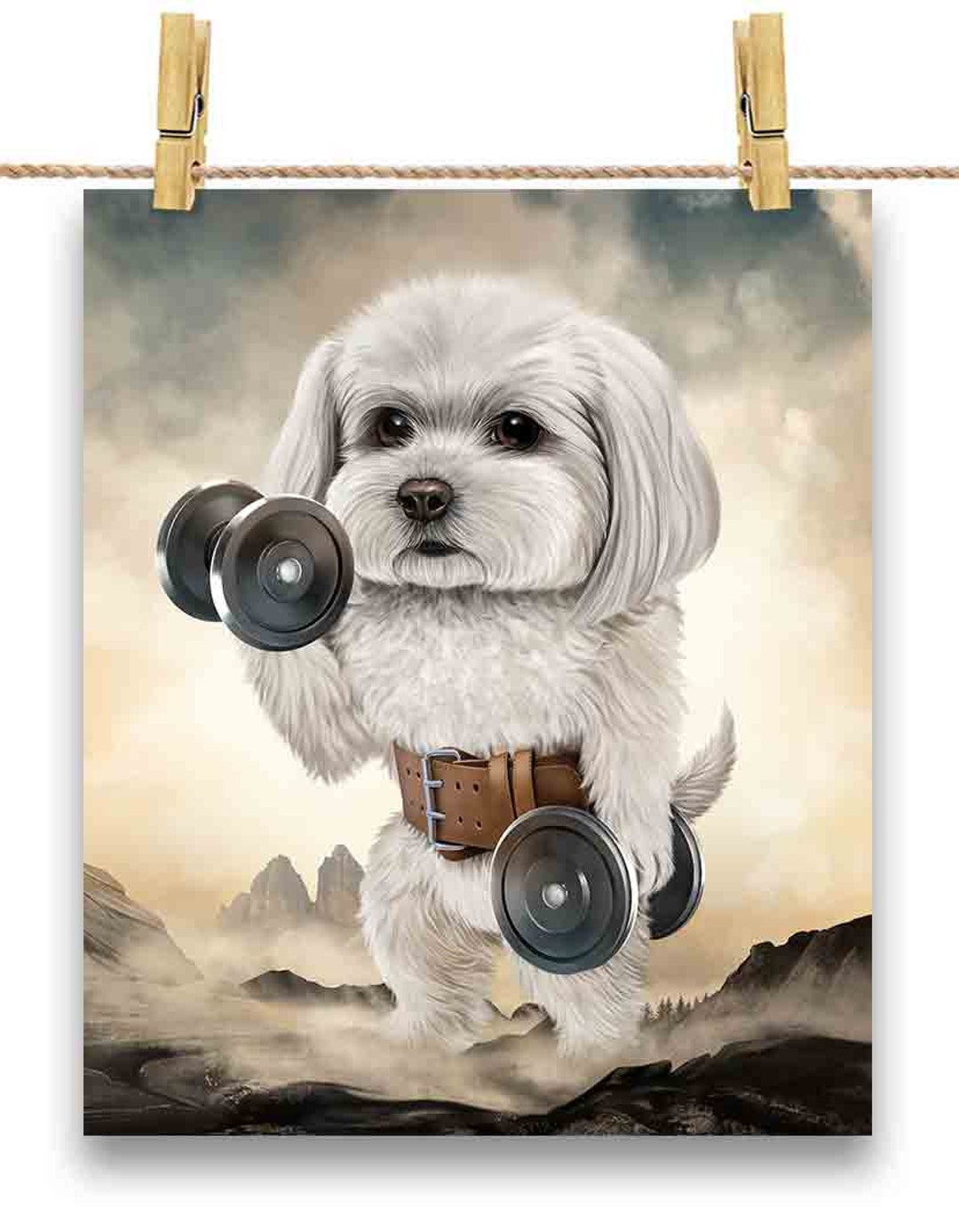 Maltese Dog Muscle Training Weightlifting With Dumbbell - Poster Print ...