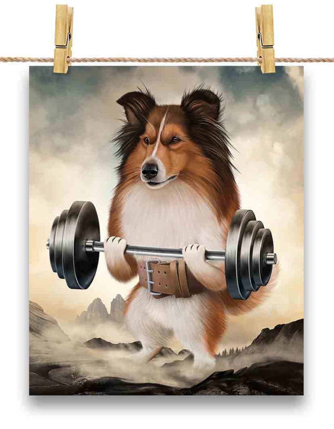 Sheltie Dog Muscle Training Weightlifting - Poster Print, Wall Art ...