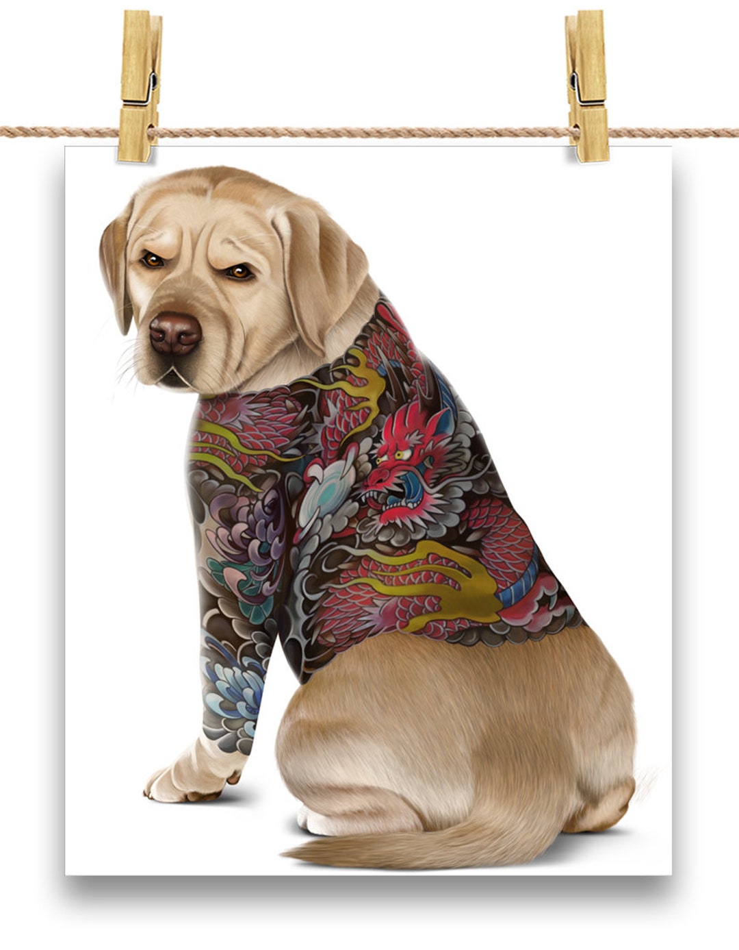 Labrador Retriever Dog With Traditional Japanese Dragon Tattoo Irezumi ...