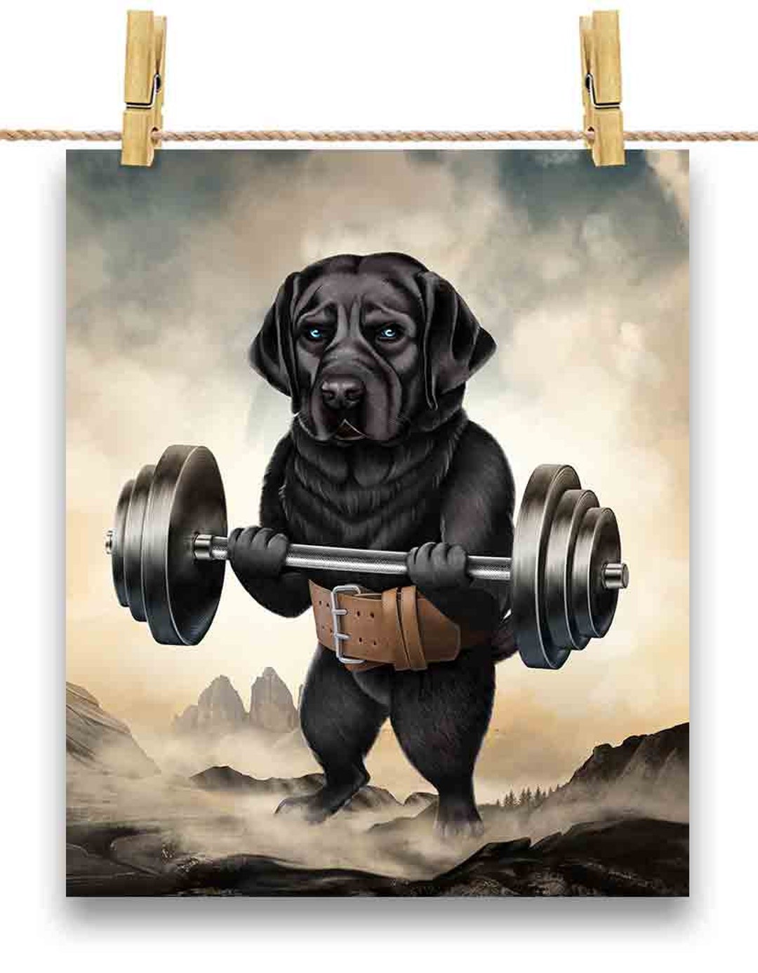 Black Labrador Retriever Dog Muscle Training Weightlifting - Poster ...