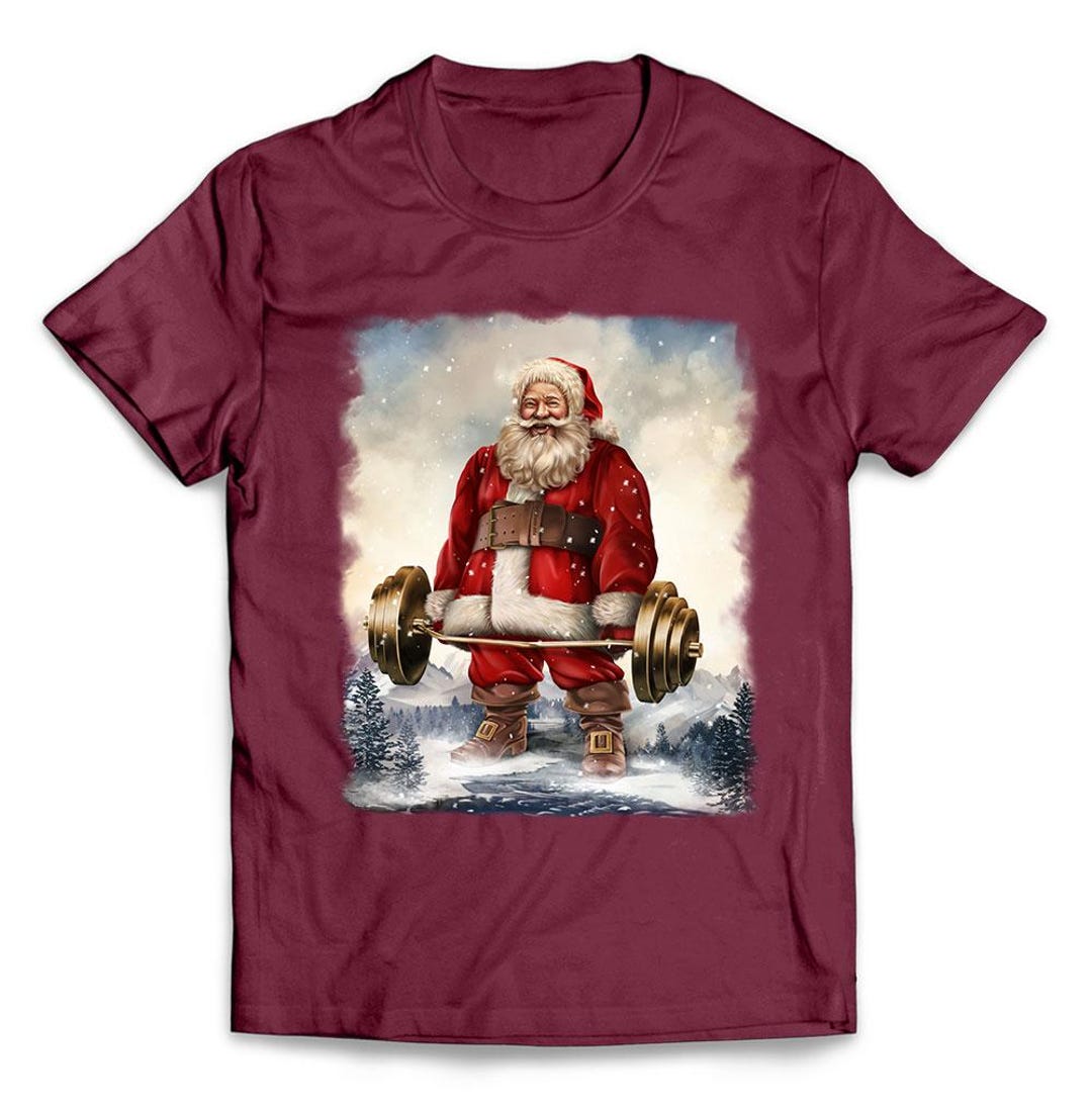 Santa Claus Barbell Deadlifts and Shrugs in Snowy Mountain Scene Short ...