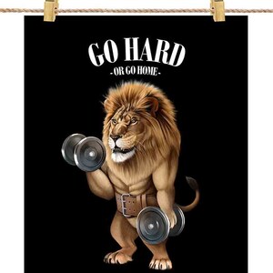 Lion Muscle Training Weightlifting With Dumbbell - Poster Print, Wall ...