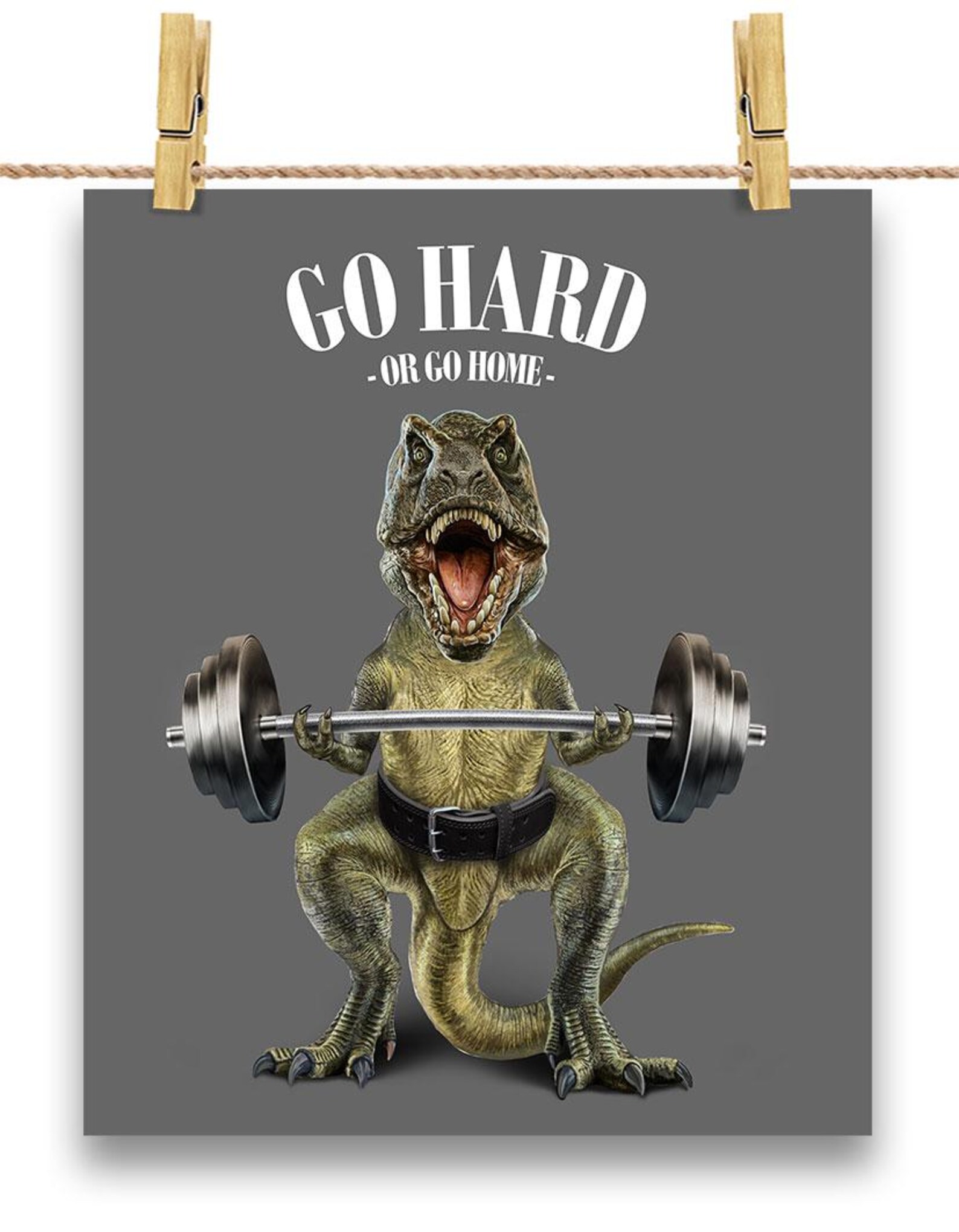 Tyrannosaurus Dinosaur Weightlifting in Fitness Gym - Poster Print ...