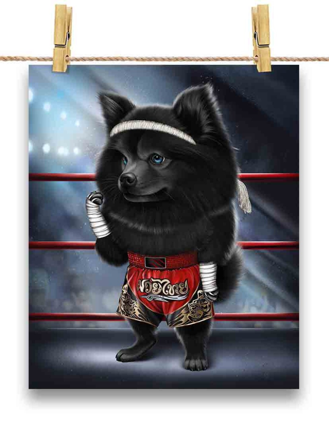 Black Pomeranian Dog as a Muay Thai Kickboxing Fighter - Poster Print ...
