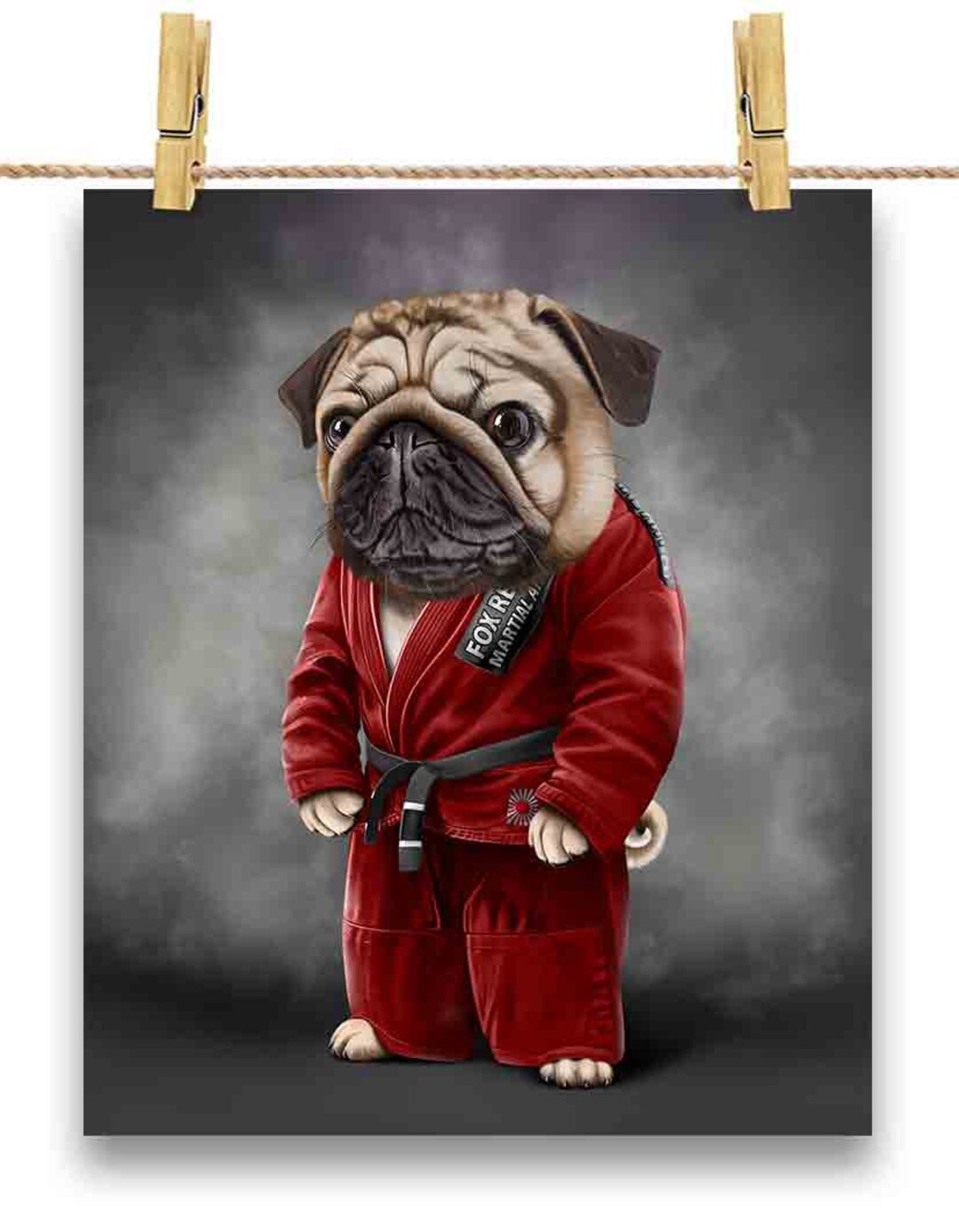Fawn Pug Dog Martial Artist in Red Judogi: Judo & Karate - Poster Print ...